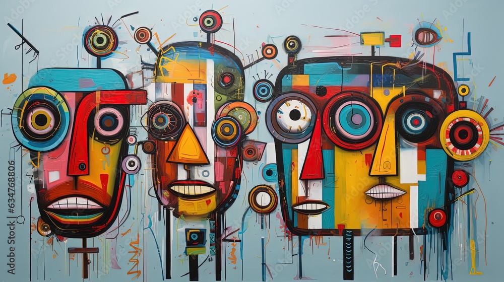 painting style illustration abstract face alien cartoon character in ...