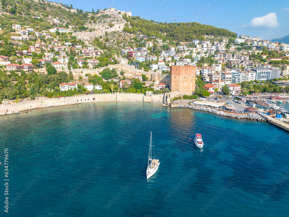 Alanya - Turkey, August 11, 2023, An aerial view of the bay Alanya in ...