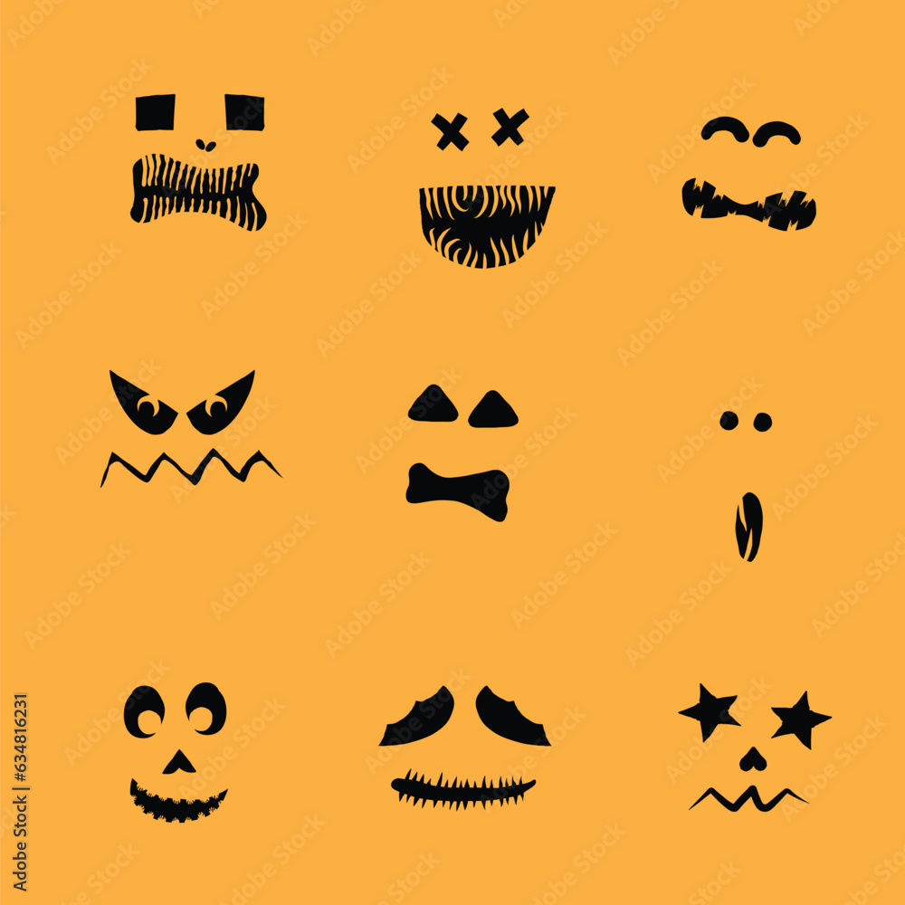 Monsters and creatures carving templates emotion face for Halloween ...