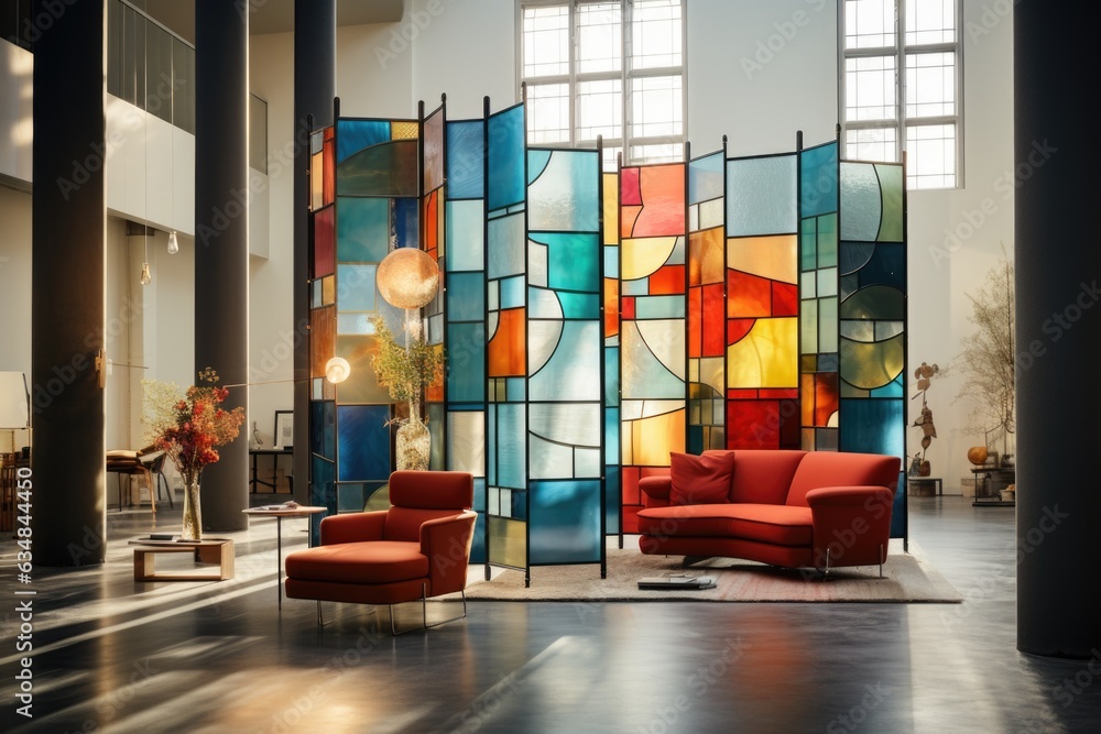 A mosaic-inspired room divider features a symphony of colors and ...