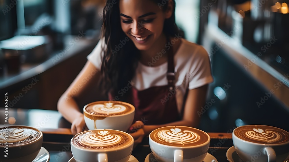 Authentic Coffee Scene: Candid Barista Creating Latte Art with Joyful ...