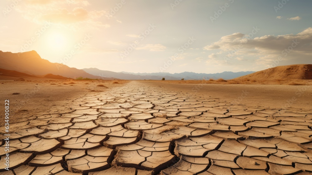 Image of a cracked and parched desert landscape, with dry earth and ...
