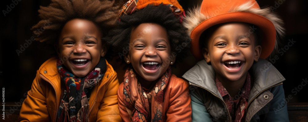 Three Black African children dressed in their finest attire beaming and ...