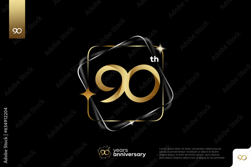 Gold number 90 logo icon design on black background, 90th birthday logo ...