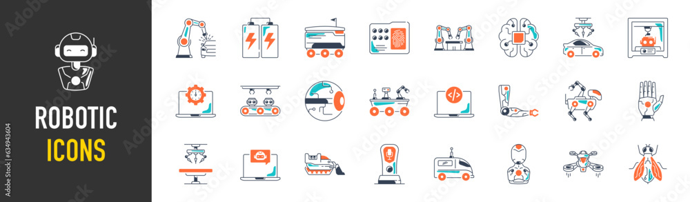 Robotic icon set. Machine learning icons. Robotics, iot, biometric ...