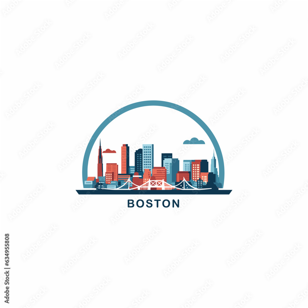 USA United States of America Boston modern city landscape skyline logo ...