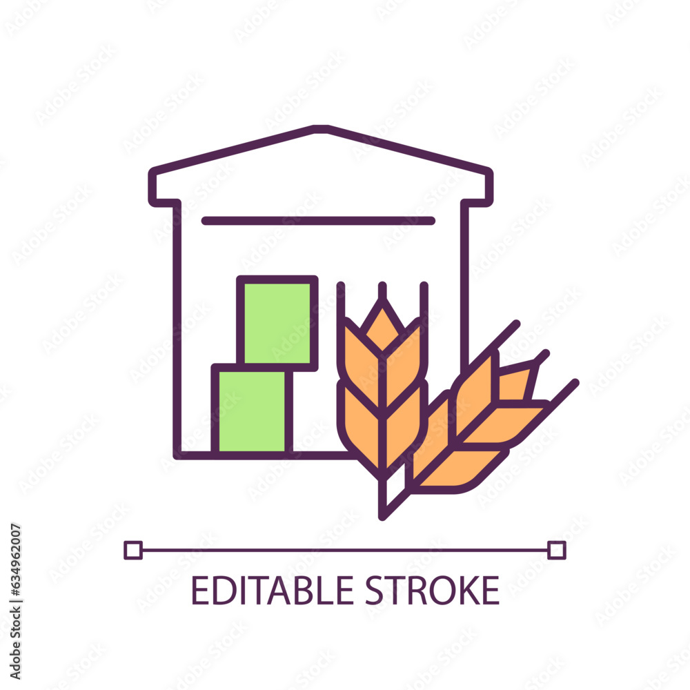 Grain storage RGB color icon. Agriculture harvest. Warehouse building ...