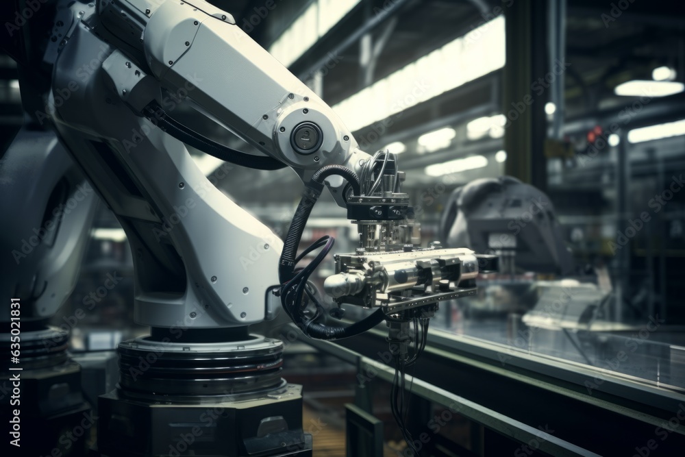 Foto de Stock Precise robotic manipulator machine welding hand at ...