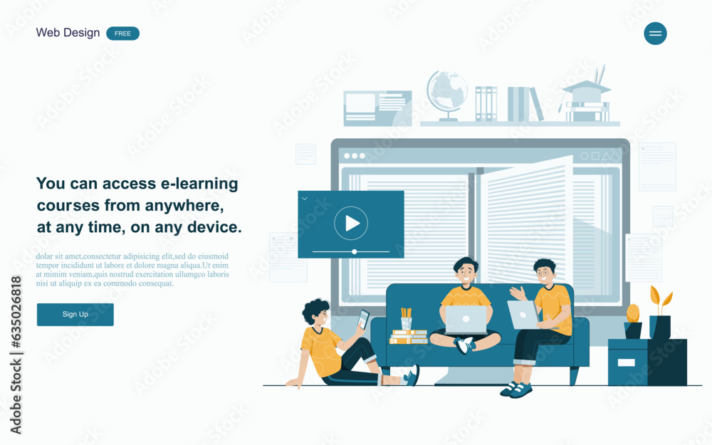 Online education concept.Online learning with platform and resources ...