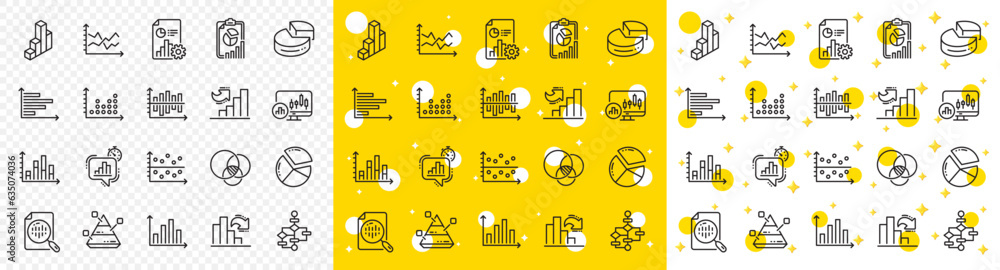 Report, 3D Chart, Block diagram and Dot Plot graph linear icons. Charts ...
