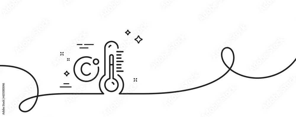 Celsius thermometer line icon. Continuous one line with curl. Temperature diagnostic sign. Fever ...