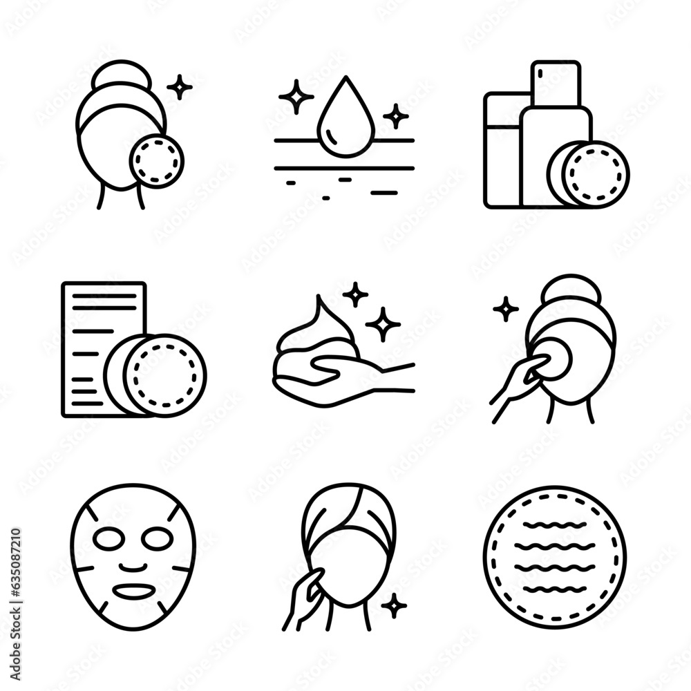 Makeup removal and skin care icons set. Simple flat style. Face, beauty ...