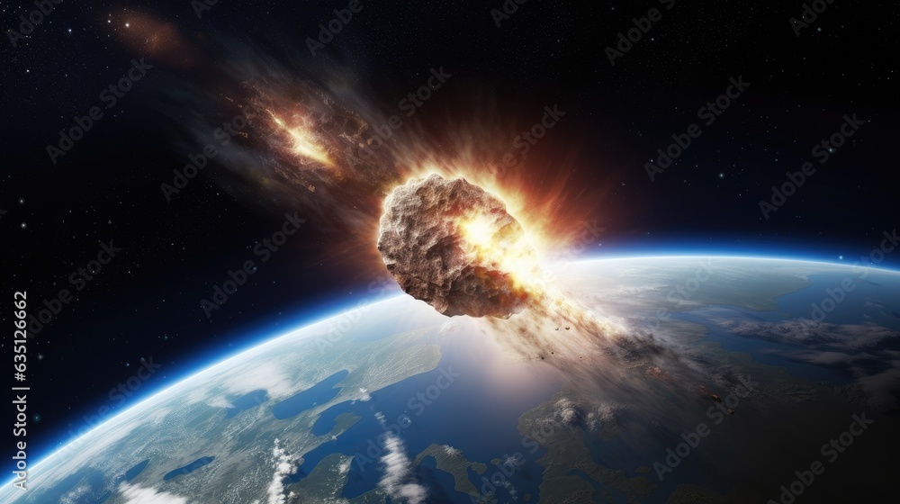 Planet Earth and big asteroid in the space. Asteroid in outer space ...