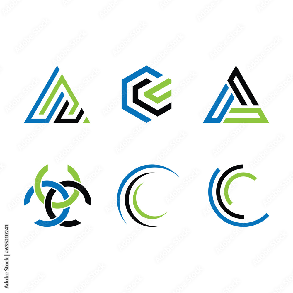 Geometric Triple C sign. CCC Letter set. hexagon triple C logo design ...