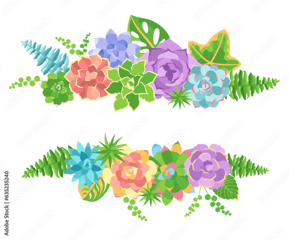 Succulents border boho template illustration. Greenery frame flower ...
