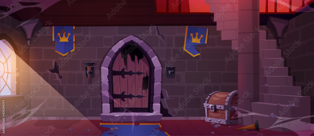Abandoned dungeon in medieval castle. Vector cartoon illustration of ...