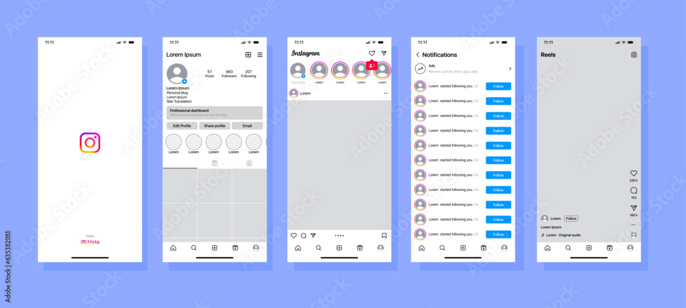 Set instagram screen social media and social network interface template ...