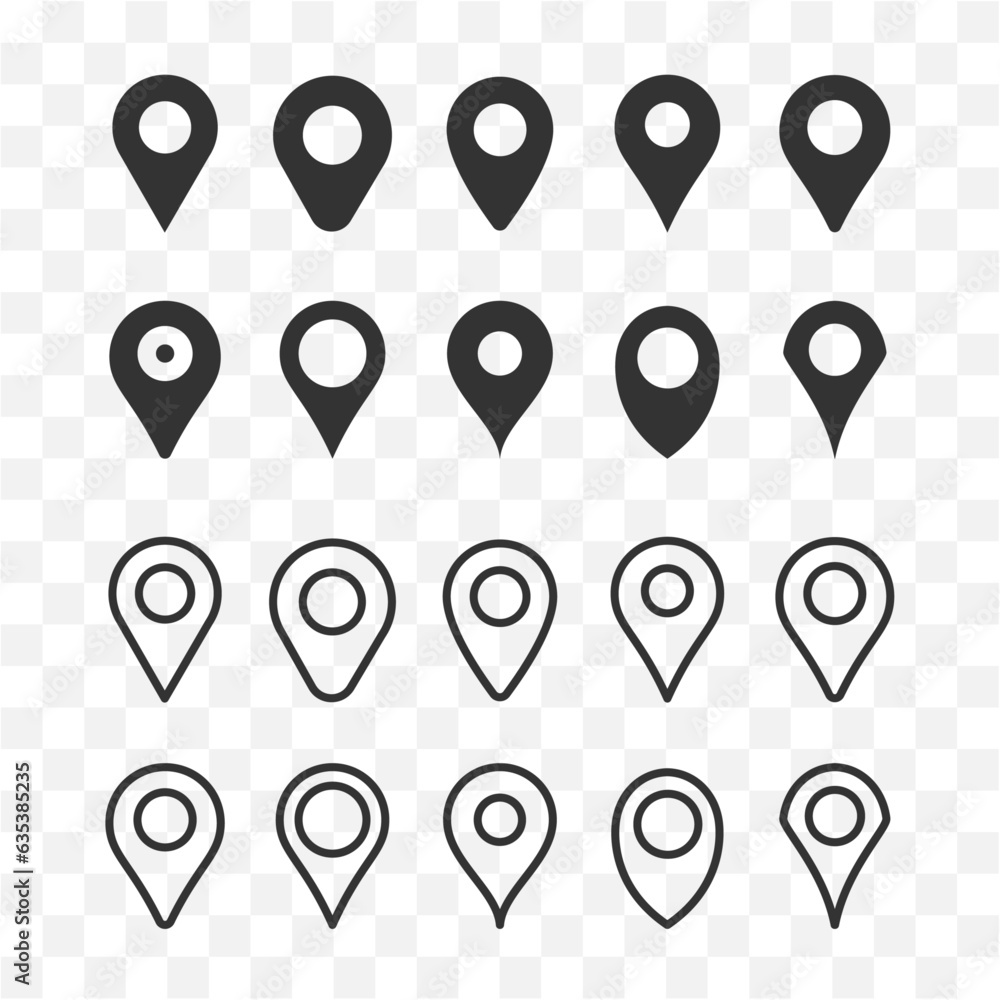 Map Pin Locator icon set silhouette on transparent background, easily ...