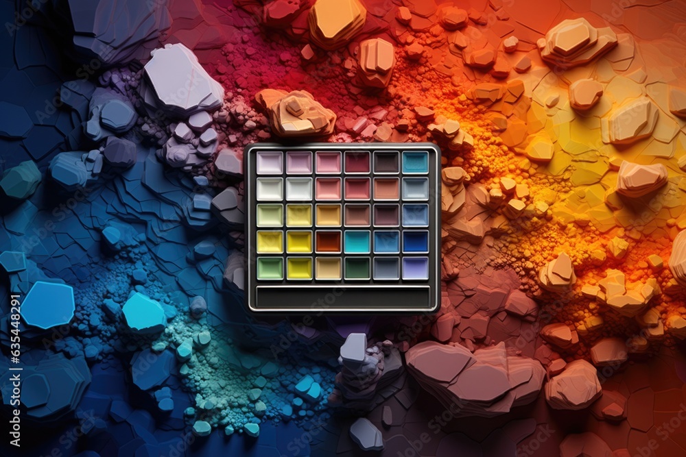 The whole palette of colors, their combination and creation in a powdery texture on a multi ...