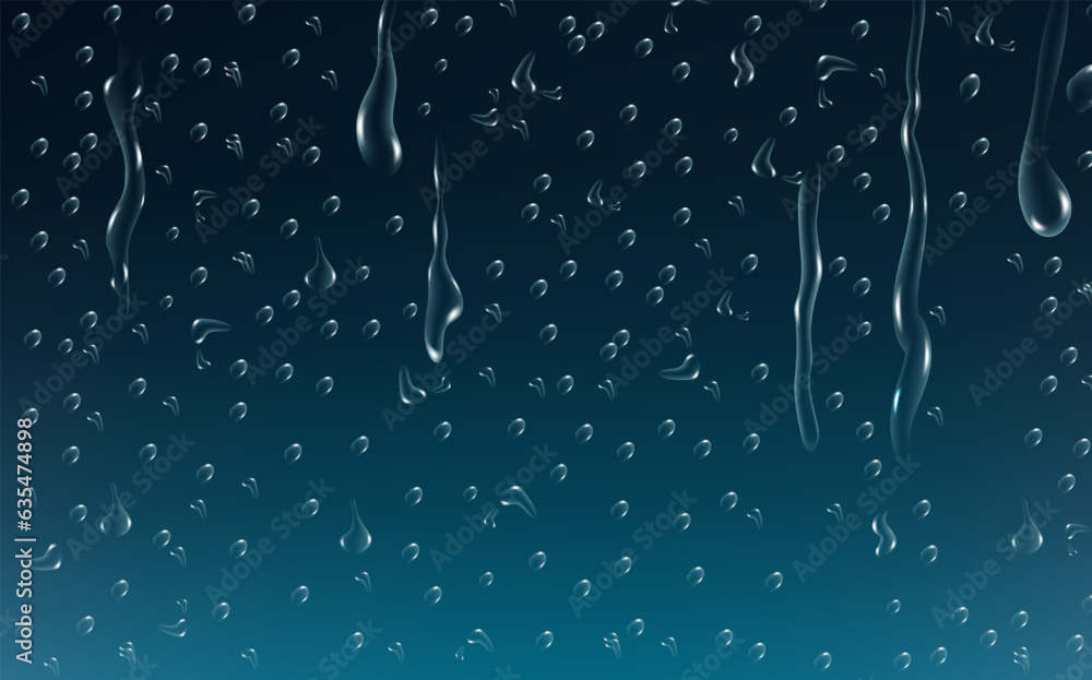 Rain transparent drops flow down the glass.Realistic wet condensation ...