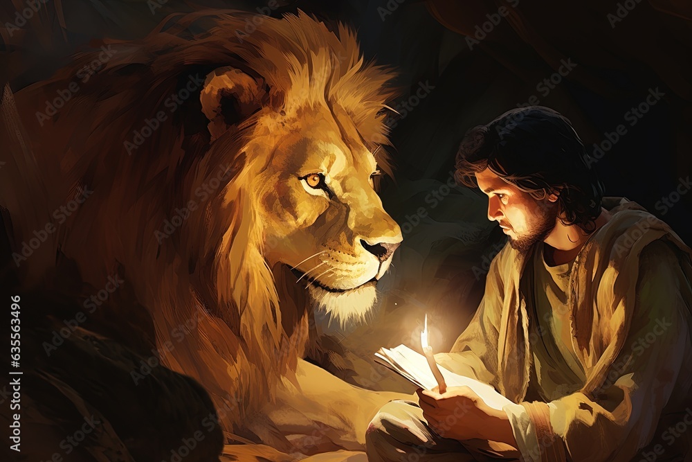 Daniel in the lions den, Bible story. Stock Illustration | Adobe Stock