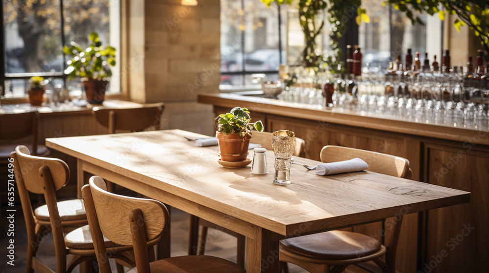 Restaurant interior background, modern decorated with green plant for a ...