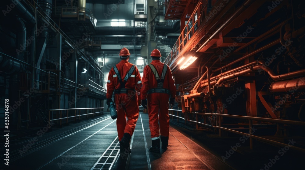 Scene of An operator working and doing maintenance at Offshore oil and ...