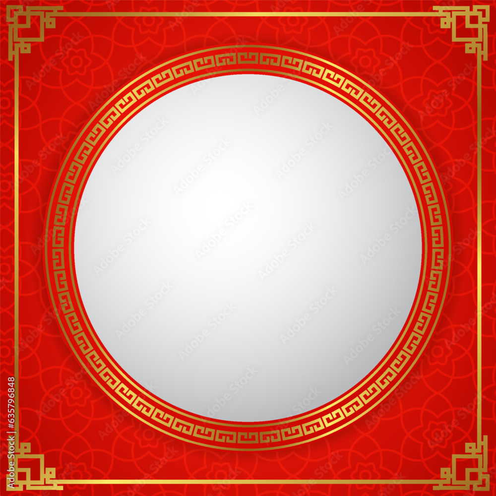 chinese square oriental frame background red and gold circle window for ...