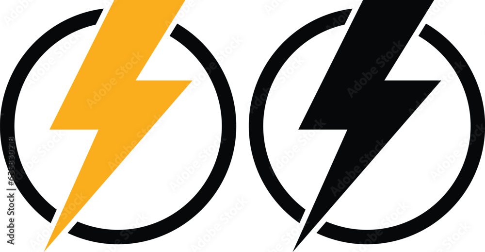Lightning bolt icons, red yellow black, flat style energy symbols ...