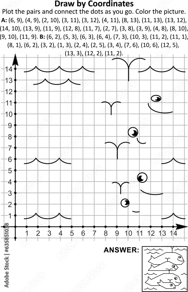 Coordinate graphing, or draw by coordinates, with whales and babies ...