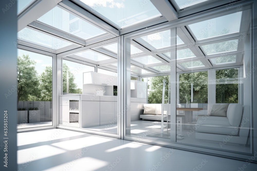 an energy efficient room with a double glazed aluminum frame. Stock ...