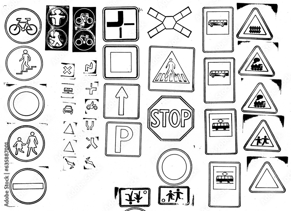 Set Bundle of DDR GDR Stamps Traffic Sign Symbols Dingbats Icons Stop ...