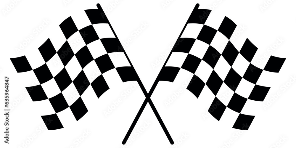 Two crossed racing flags. Formula 1 championship, isolated flags ... Two crossed racing flags. Formula 1 championship, isolated flags ...