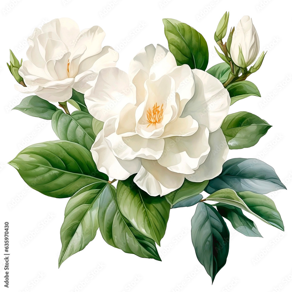 Water color beautiful gardenia flowers illustration png clip art Stock ...