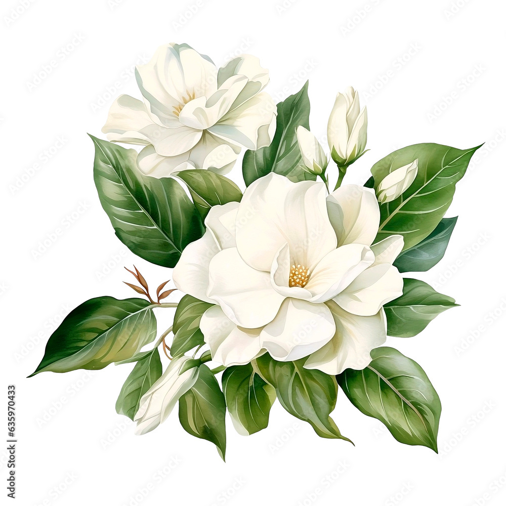 Water color beautiful gardenia flowers illustration png clip art Stock ...
