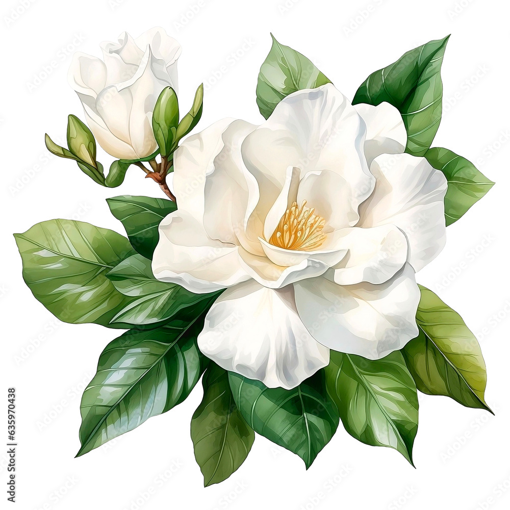 Water color beautiful gardenia flowers illustration png clip art Stock ...