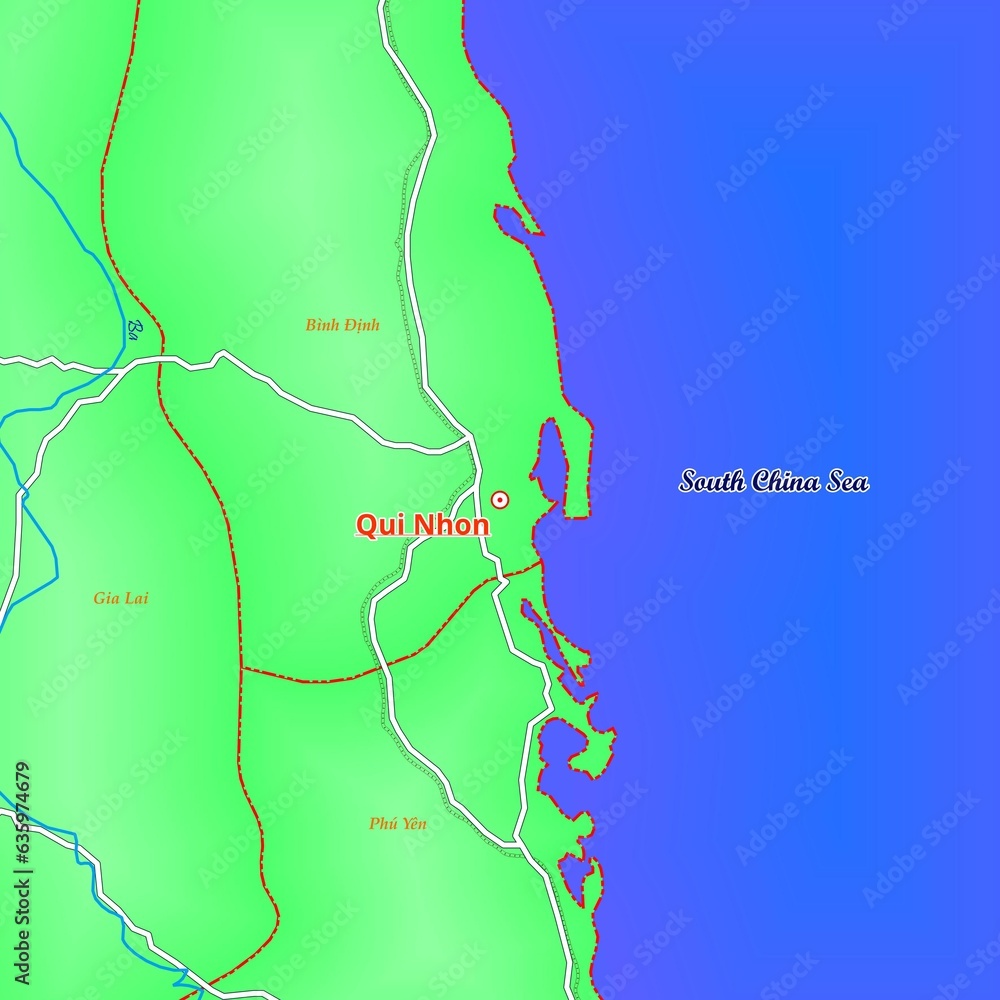 Illustrated Map of Qui Nhon City in Vietnam Stock Illustration | Adobe ...