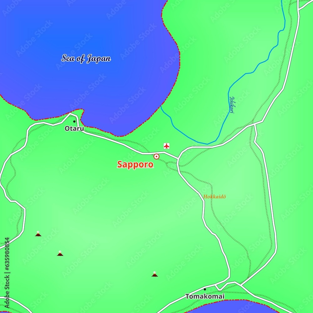 Illustrated Map of Sapporo City in Japan Stock Illustration | Adobe Stock