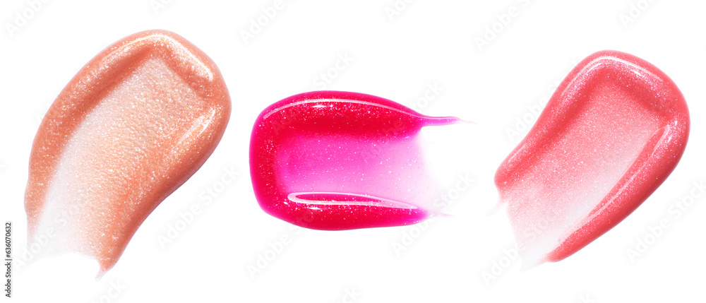 Selection of lip gloss textures isolated on white background. Smudged ...