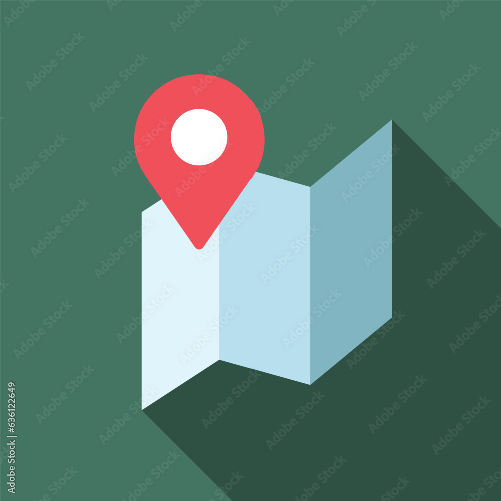 Map with location pin flat icon with long shadow. Simple Geography icon ...