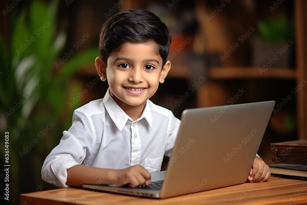 Small Indian kid/boy studying using laptop or playing games, study ...
