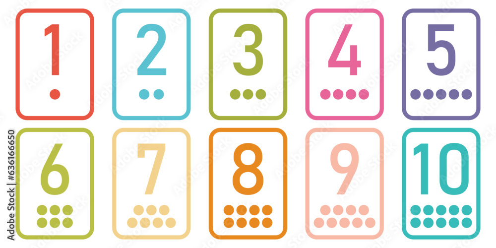 Vector de Stock Printable flashcard collection for numbers from 1 to 10 with dots for children ...