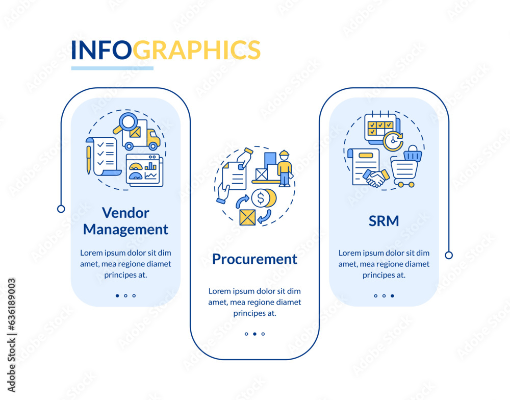 2D vendor management vector infographics template with linear icons ...