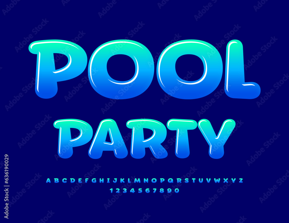 Vector creative invitation Pool Party. Cartoon style Font. Glossy ...