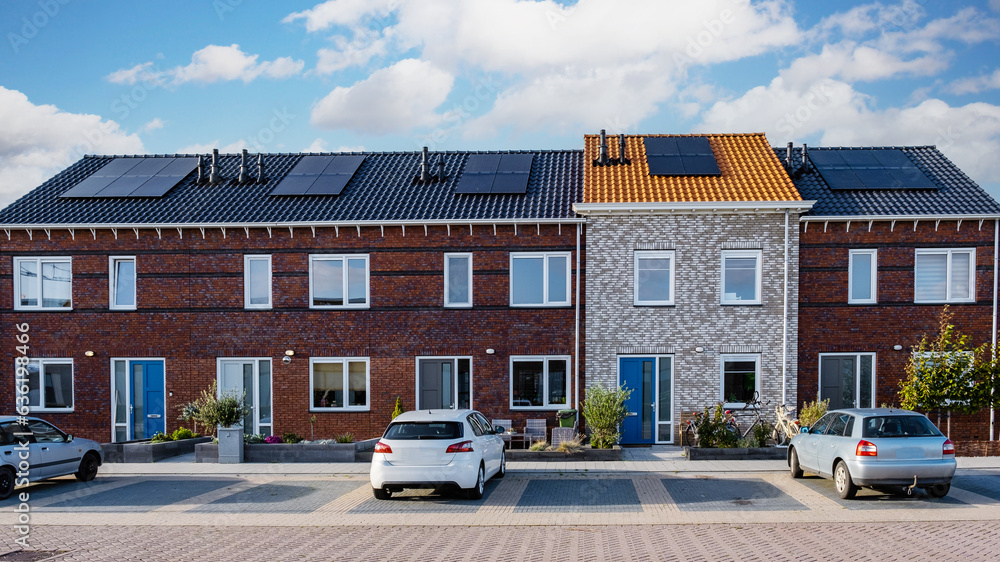 Dutch Suburban area with modern family houses, newly built modern ...