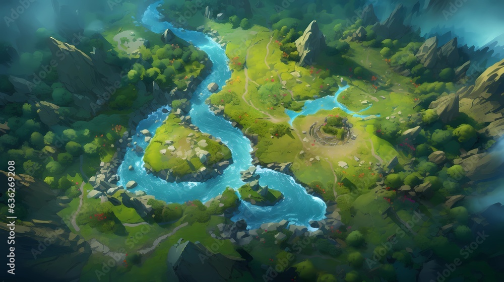 Game Map, Board Game Digital Board, Top View.forests and floating lands ...