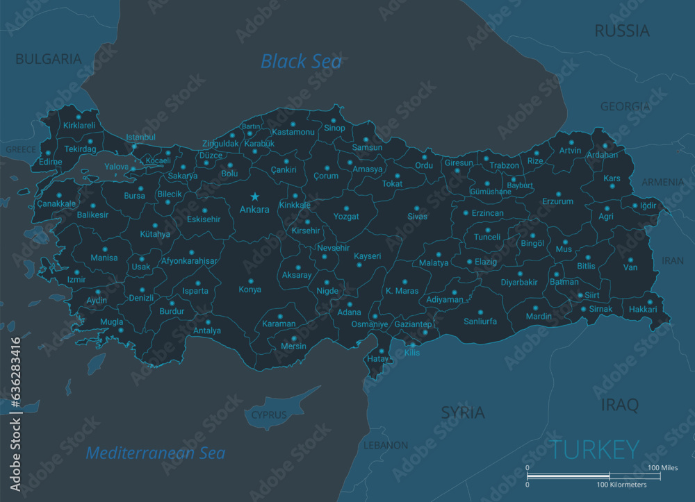 เวกเตอร์ Stock Türkiye or Turkey map. High detailed map of Turkey with ...