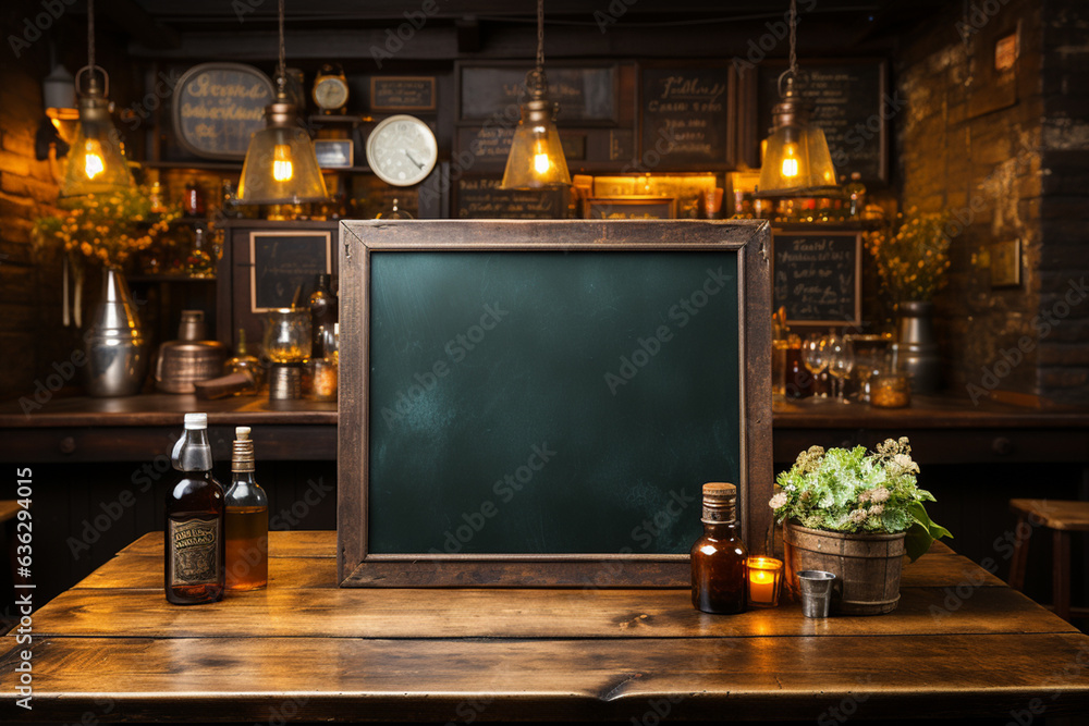 Traditional irish pub interior with empty vintage blackboard ...