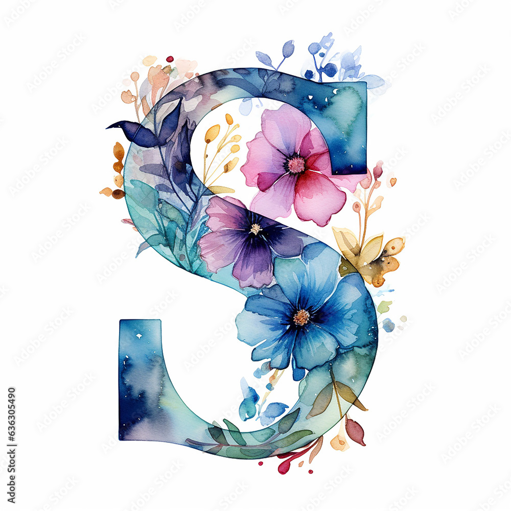 letter S generic logo luxury watercolor alcohol ink with flower design ...