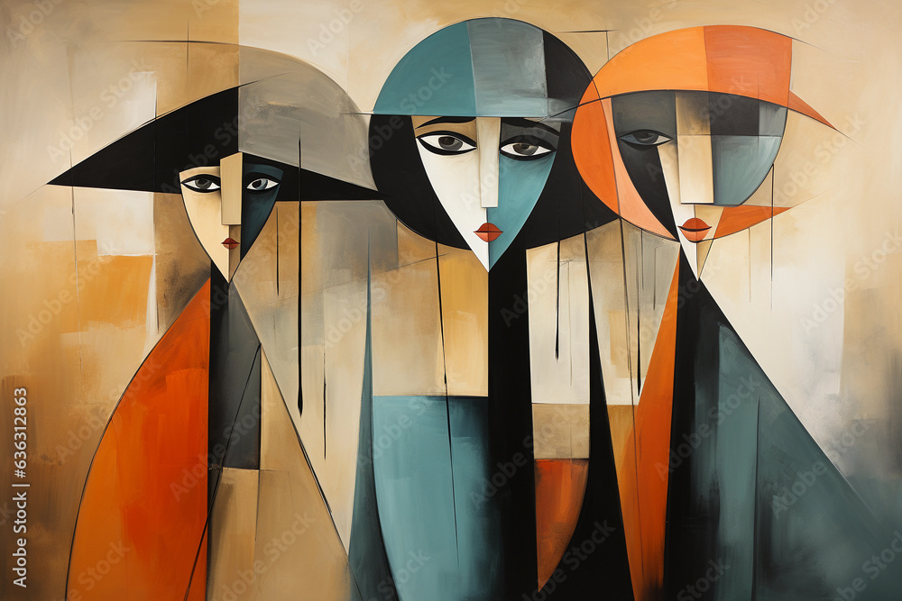 cubism portrait of women. abstract wall art.painting in the interior. a ...